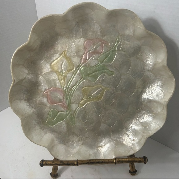 Accents | Vintage Capiz Shell Serving Tray Floral Scalloped Edge | Poshmark